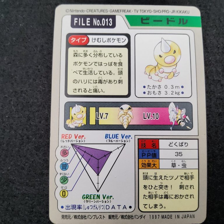Pokemon Carddass 1997 – File No.013 Aspicot / Weedle – Retro Japan