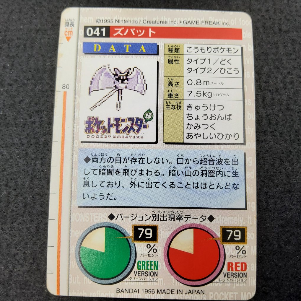 Pokemon Carddass 1996 Red – File No.041 Nosferapti / Zubat – Retro Japan