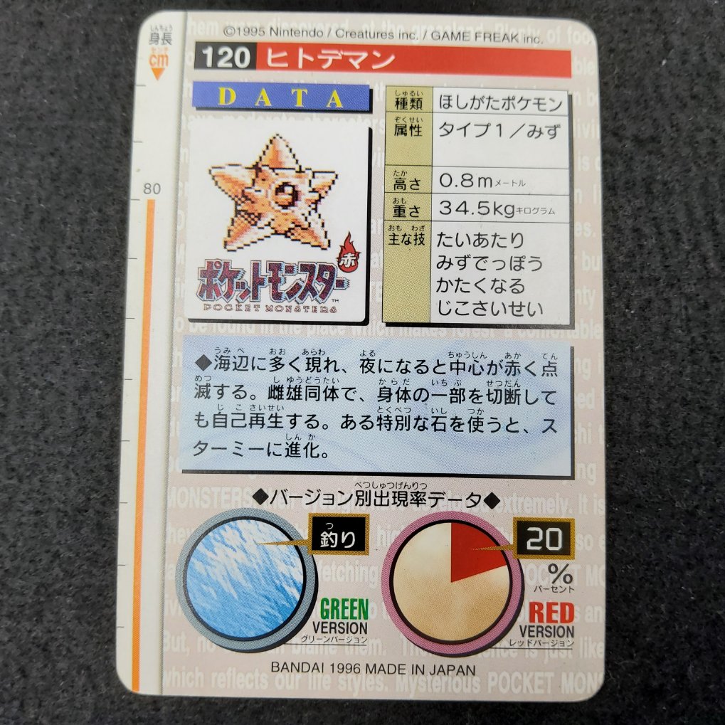 Pokemon Carddass 1996 Red – File No.120 Stari / Staryu – Retro Japan